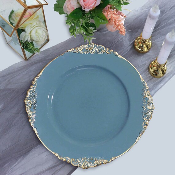6 Pack 13 Dusty Blue Round Baroque Charger Plates - Etsy