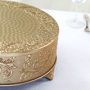 14" Embossed Round Cake Plateau, Gold Cake Stand, Metal Cake Stand ...