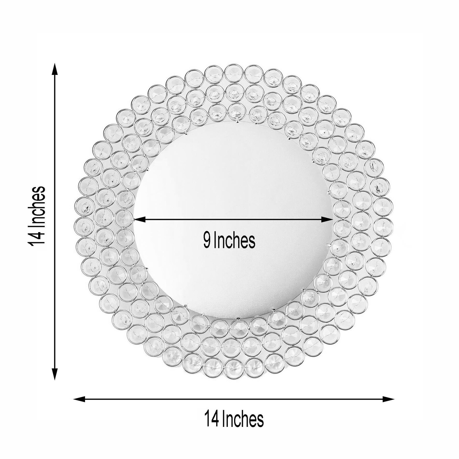 14" - Silver - Wired Metal Charger Plate With 118 Acrylic Crystal Beads ...