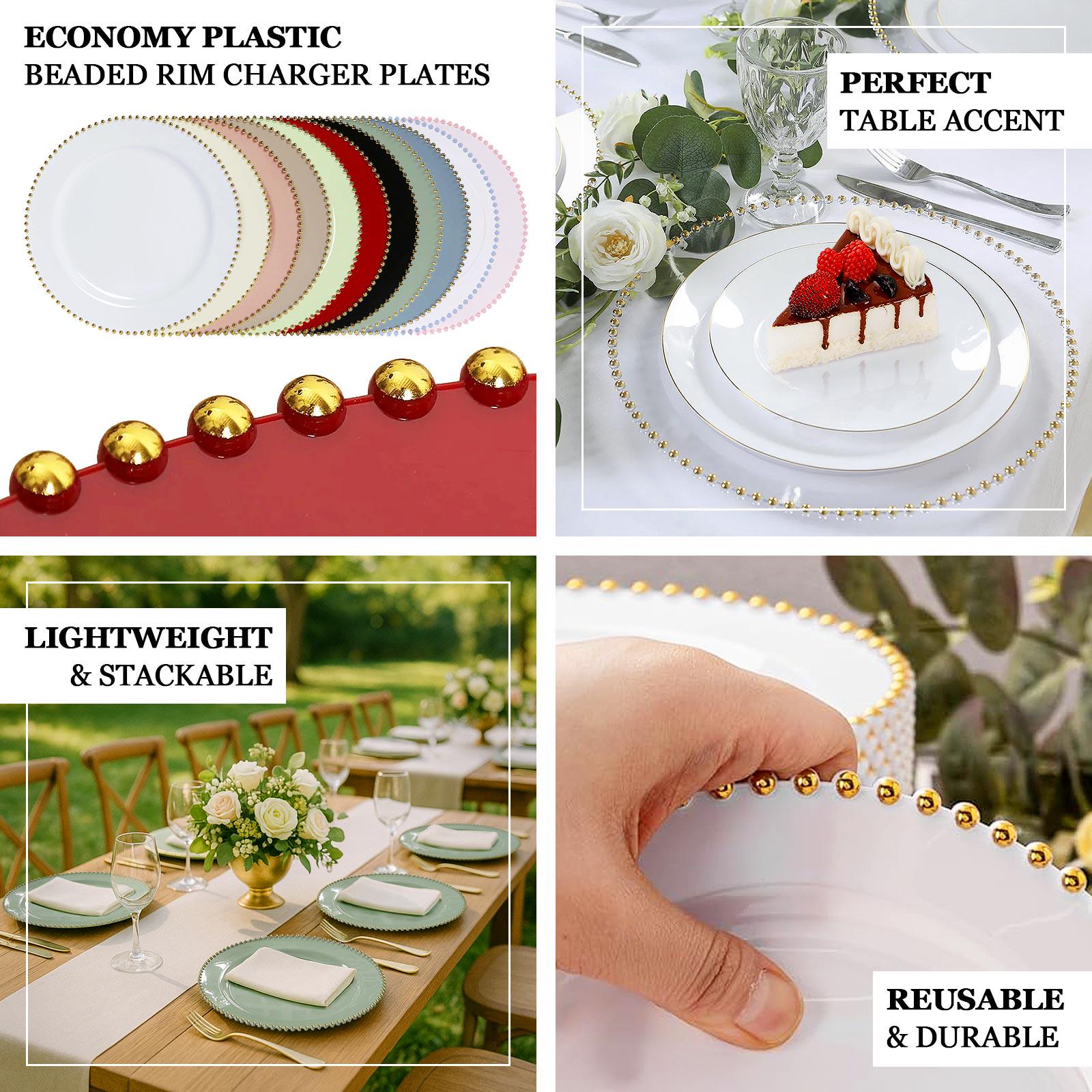 10-pack Economy Plastic Charger Plates 13" Round Red With Gold Beaded ...