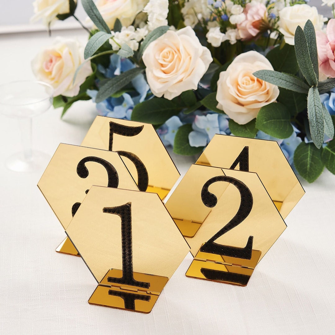 5" Gold Wedding Table Sign Holders, Hexagon Acrylic Table Number Stands ...