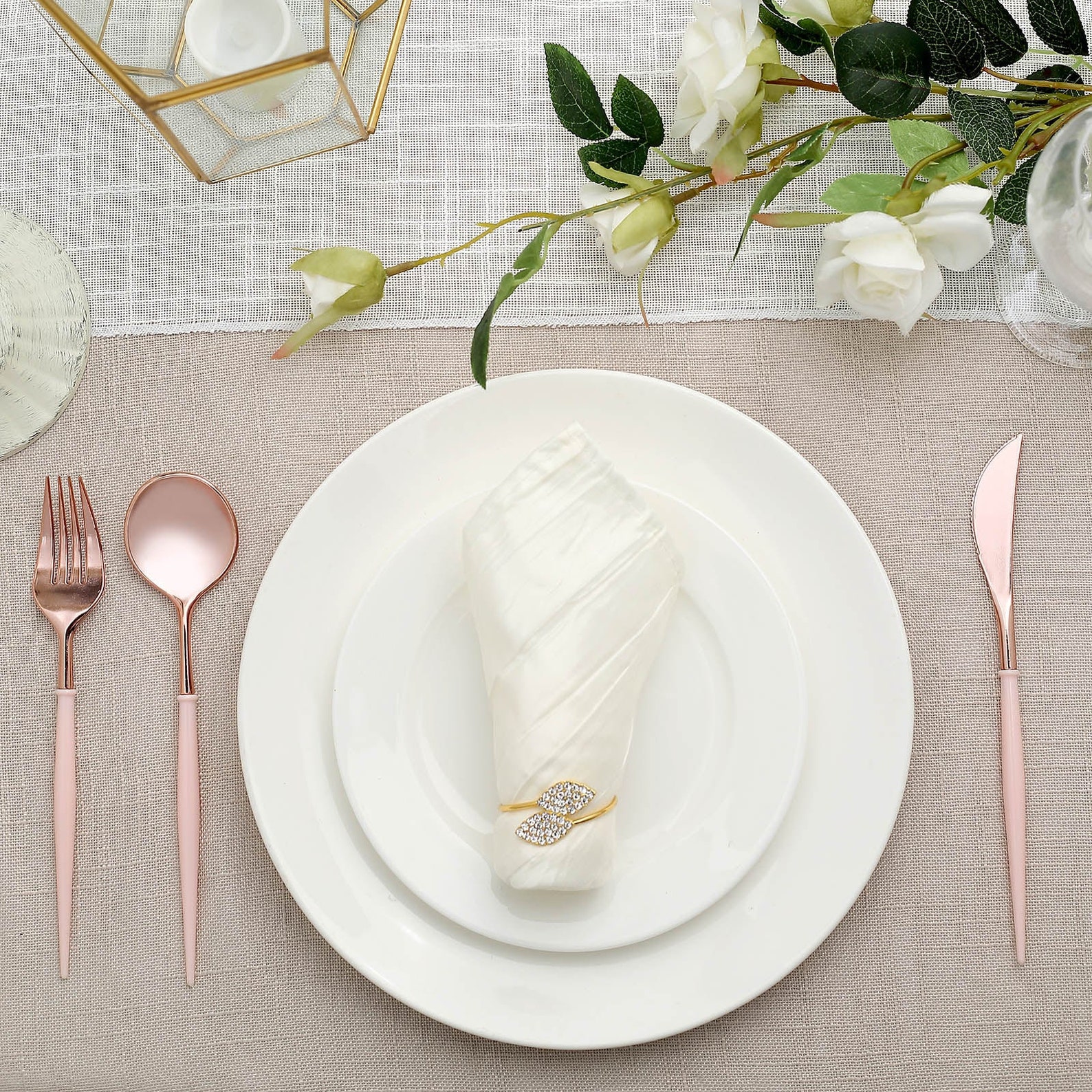 24 Pack - 8" Rose Gold Modern Flatware Set, Heavy Duty Plastic ...