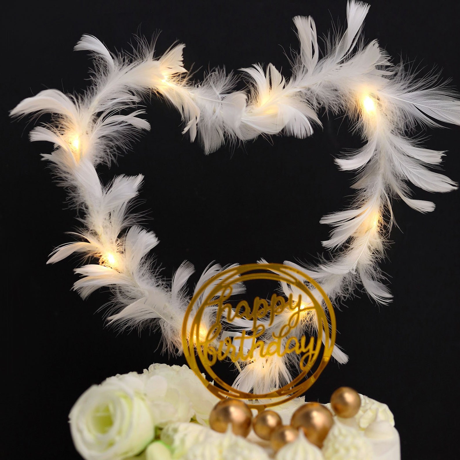 Real Feather LED Wedding Cake Topper LED Light up Cake - Etsy