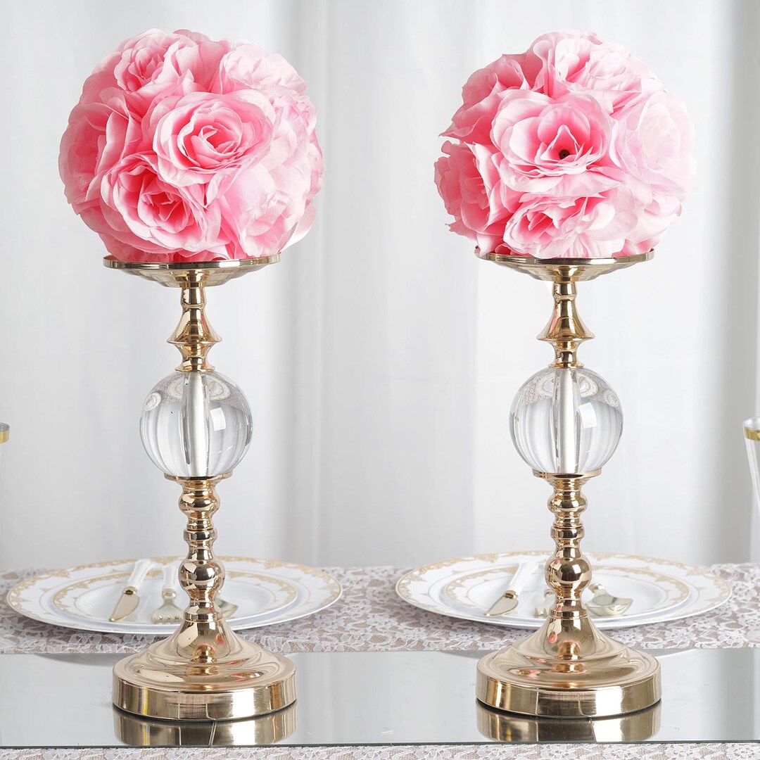 2 Pack | 7" Pink Flower Ball, Rose Kissing Balls, Hanging Pomander ...