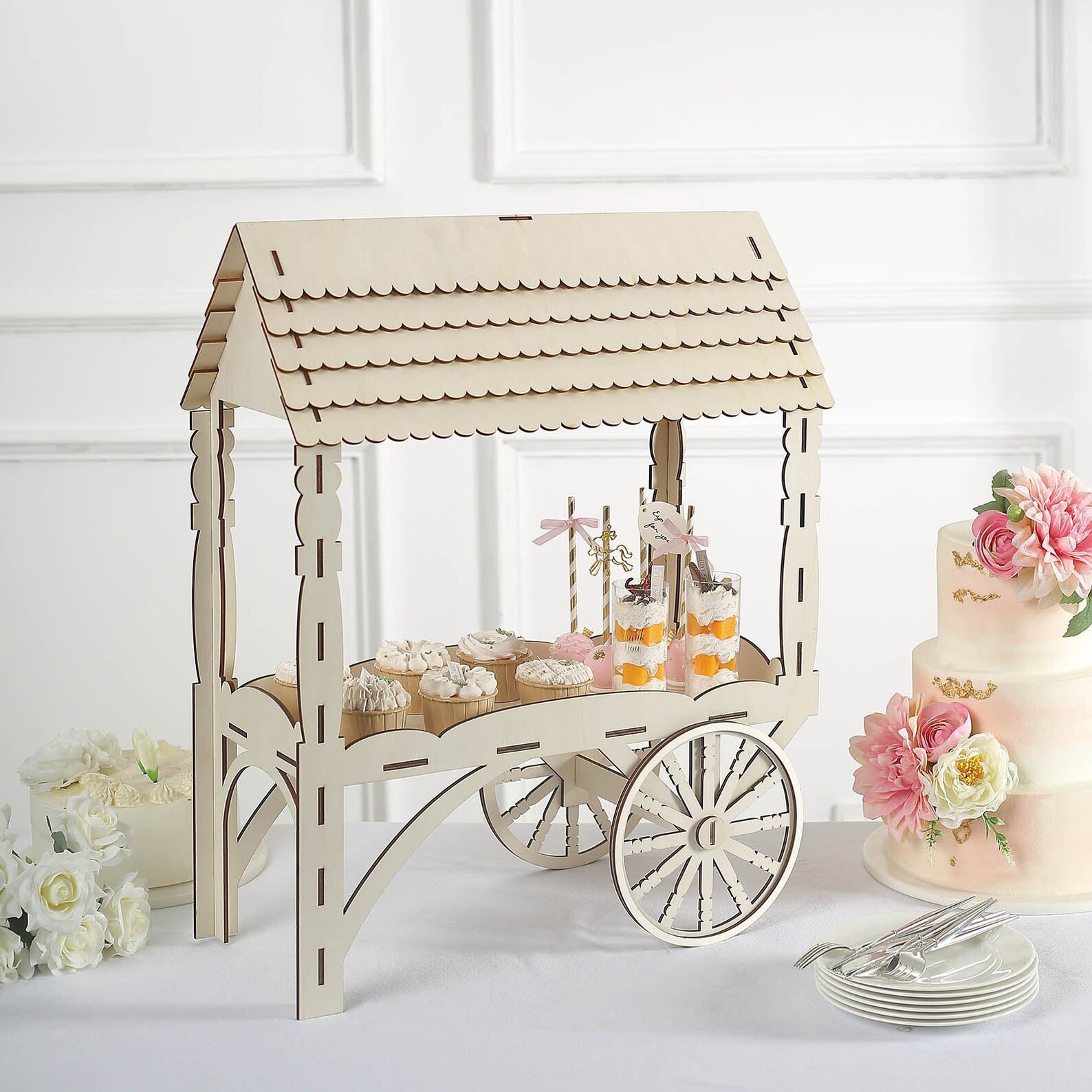 25" Mini Natural Wooden Candy Cart Sweet Stall Display Stand, Wooden ...