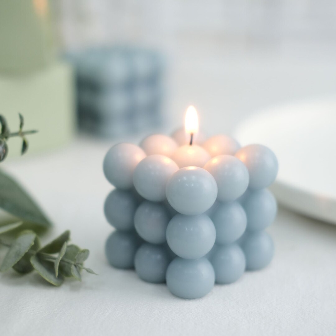 2 Pack | 2" Dusty Blue Luxury Bubble Cube Candle, Home Decor Candles ...