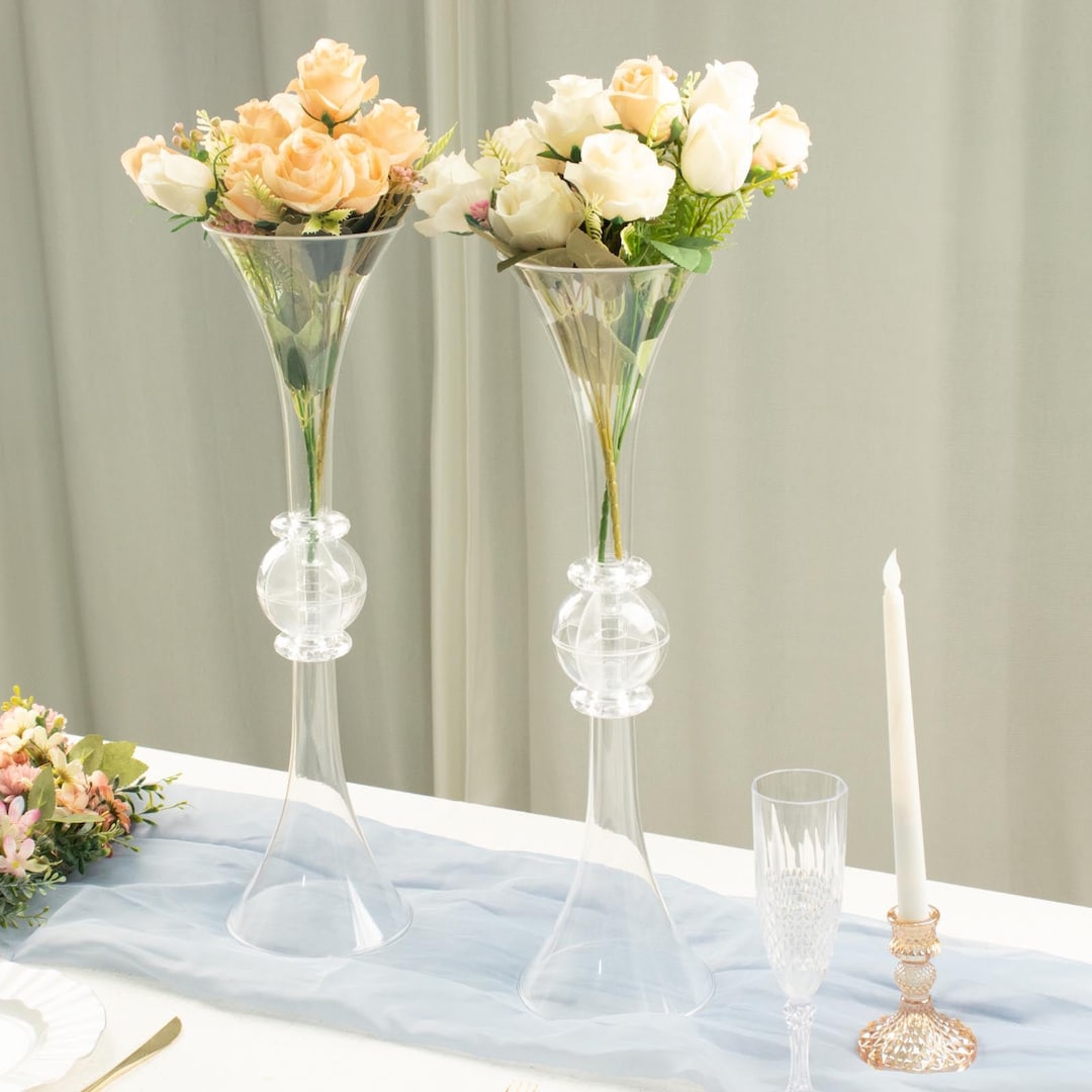 2 Pack | 21" Clear Trumpet Vase, Table Centerpiece, Reversible Plastic ...