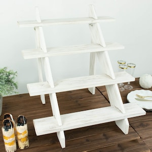 21" Rustic Whitewashed Wooden Ladder Shelf, 4 Tier Cupcake Stand ...