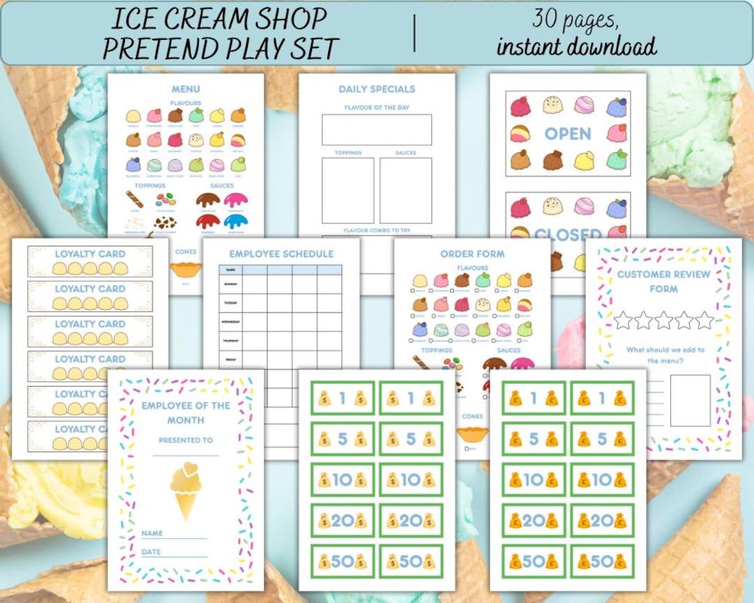 Printable Ice Cream Shop Pretend Play Set: Kids Role Play (PDF Download ...
