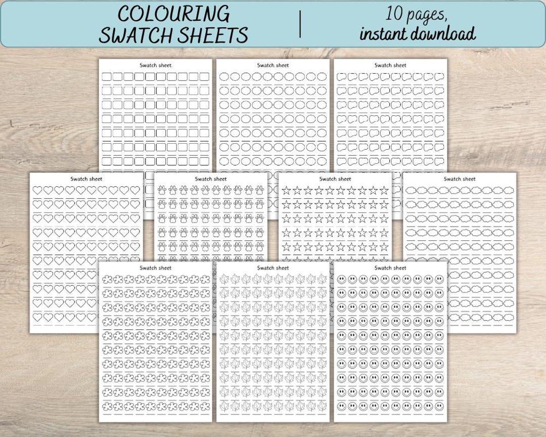 Coloring Pen Swatch Chart Printable | 1000 Color Tests (A4 Digital ...