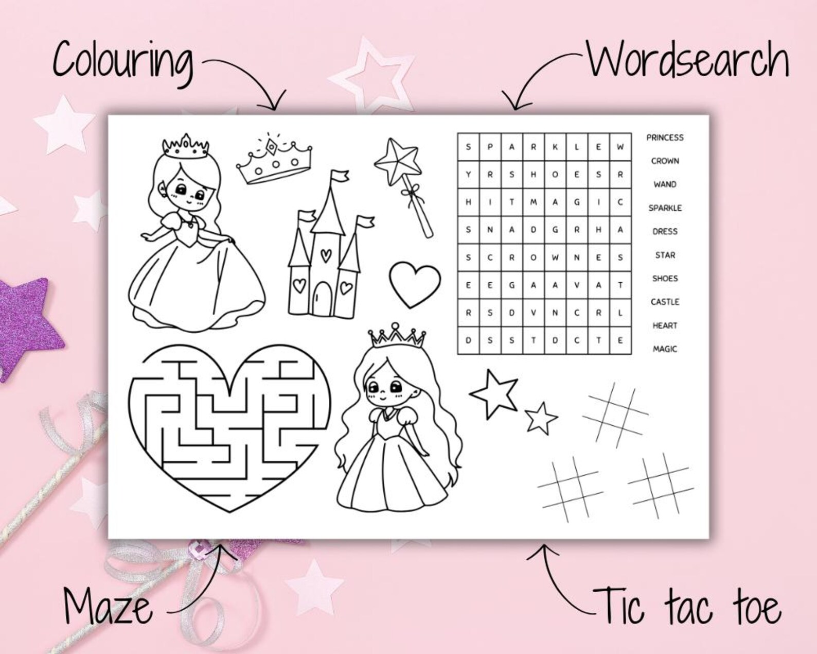 Printable Princess Activity Placemat for Kids – A4 Colouring Page ...