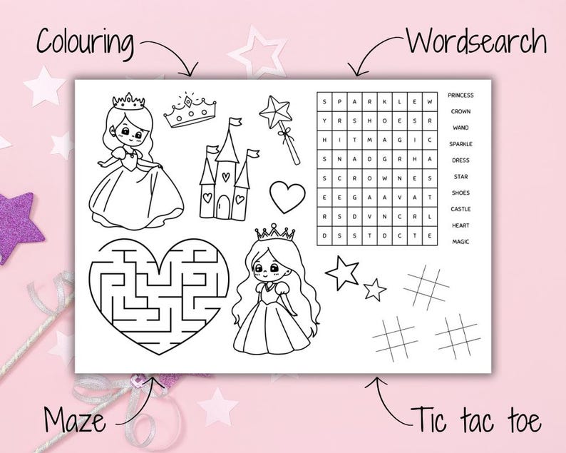 Printable Princess Activity Placemat for Kids – A4 Colouring Page ...