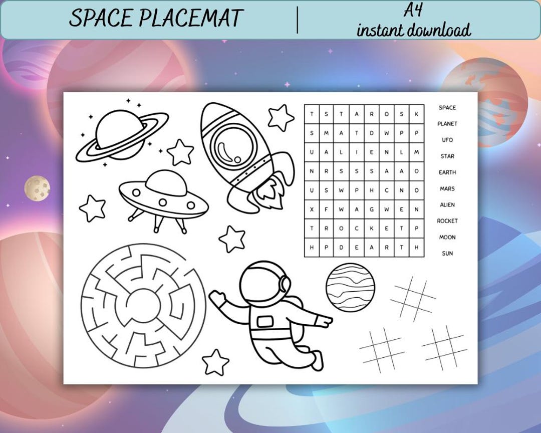 Printable Space Activity Placemat for Kids – A4 Colouring Page With ...