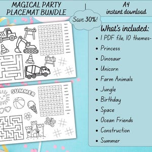 Printable Kids Placemat Bundle: 10 Themed Activity Mats (digital ...