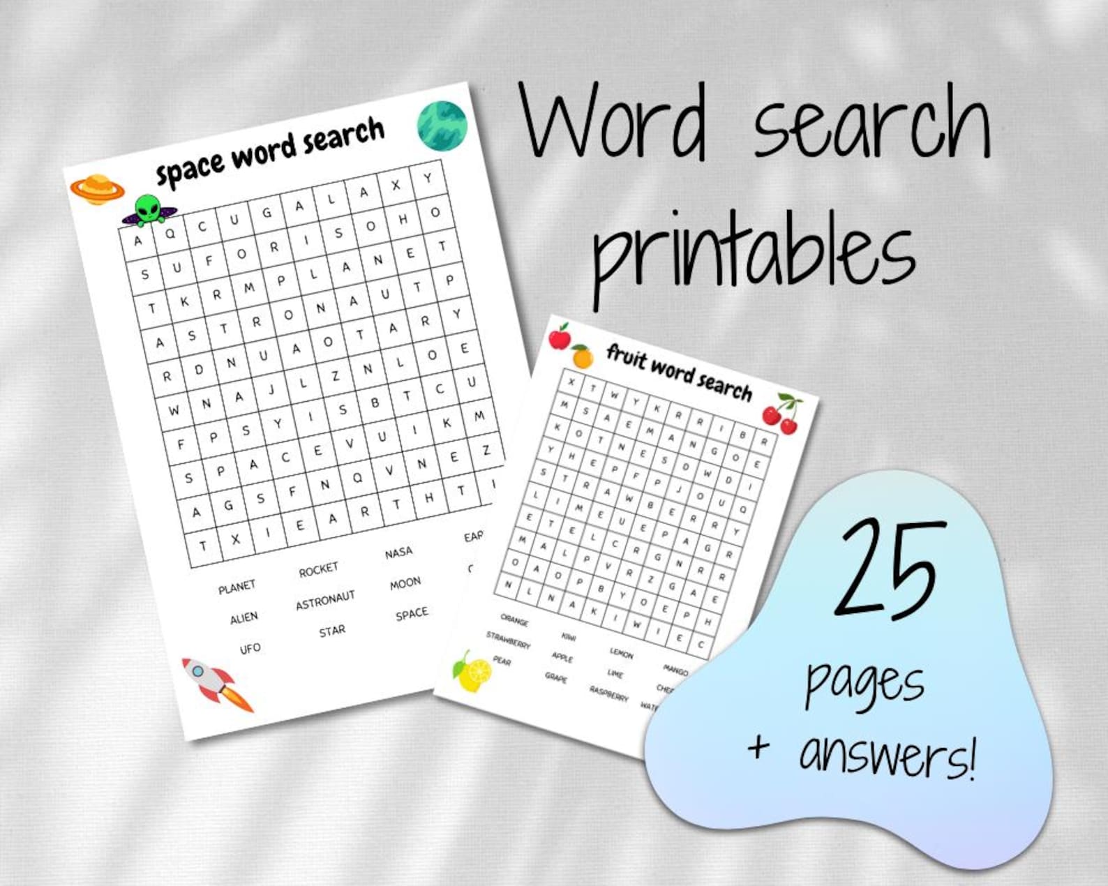 Printable Word Search Bundle: 25 Themed Puzzles for Kids & Adults ...