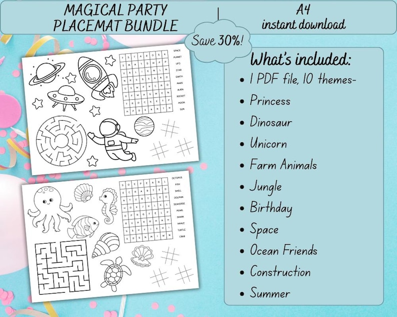 Ultimate Printable Placemat Bundle for Kids – 10 Themed Activity Mats ...