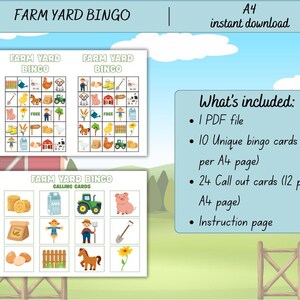 Farm Animal Bingo Game for Kids: 10 Cards + Calling Set (instant ...