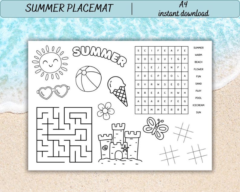 Printable Summer Activity Placemat for Kids – A4 Colouring Page | Maze ...