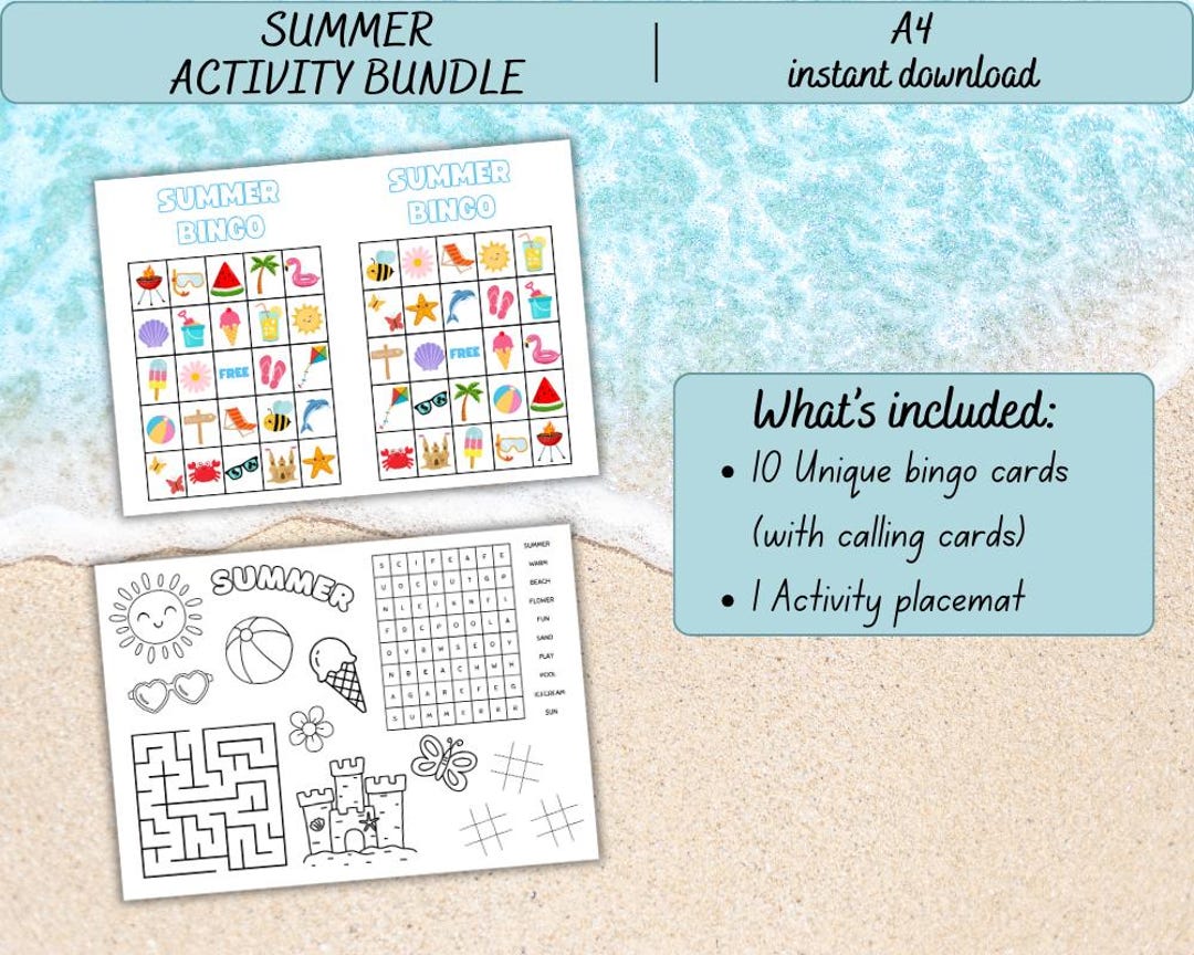 Printable Summer Activity Bundle for Kids | Placemat & Bingo | Instant ...