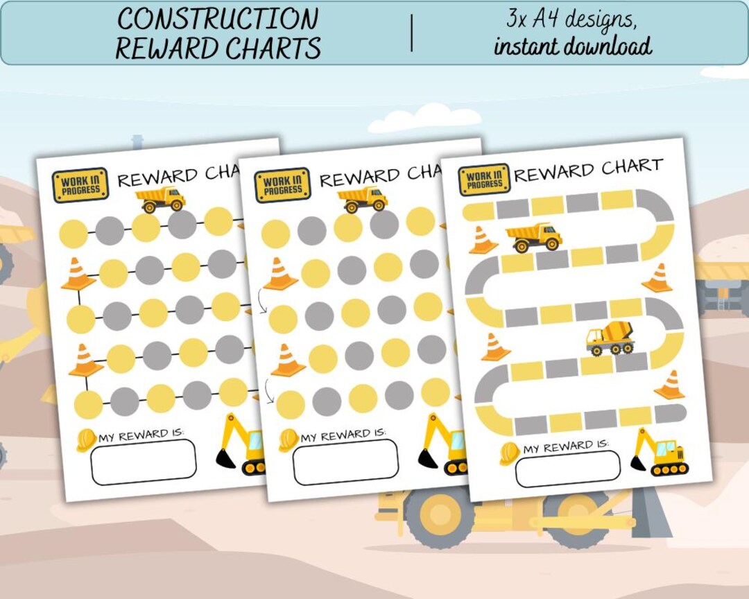 Construction Reward Chart for Kids | Printable Sticker Chart | A4 ...