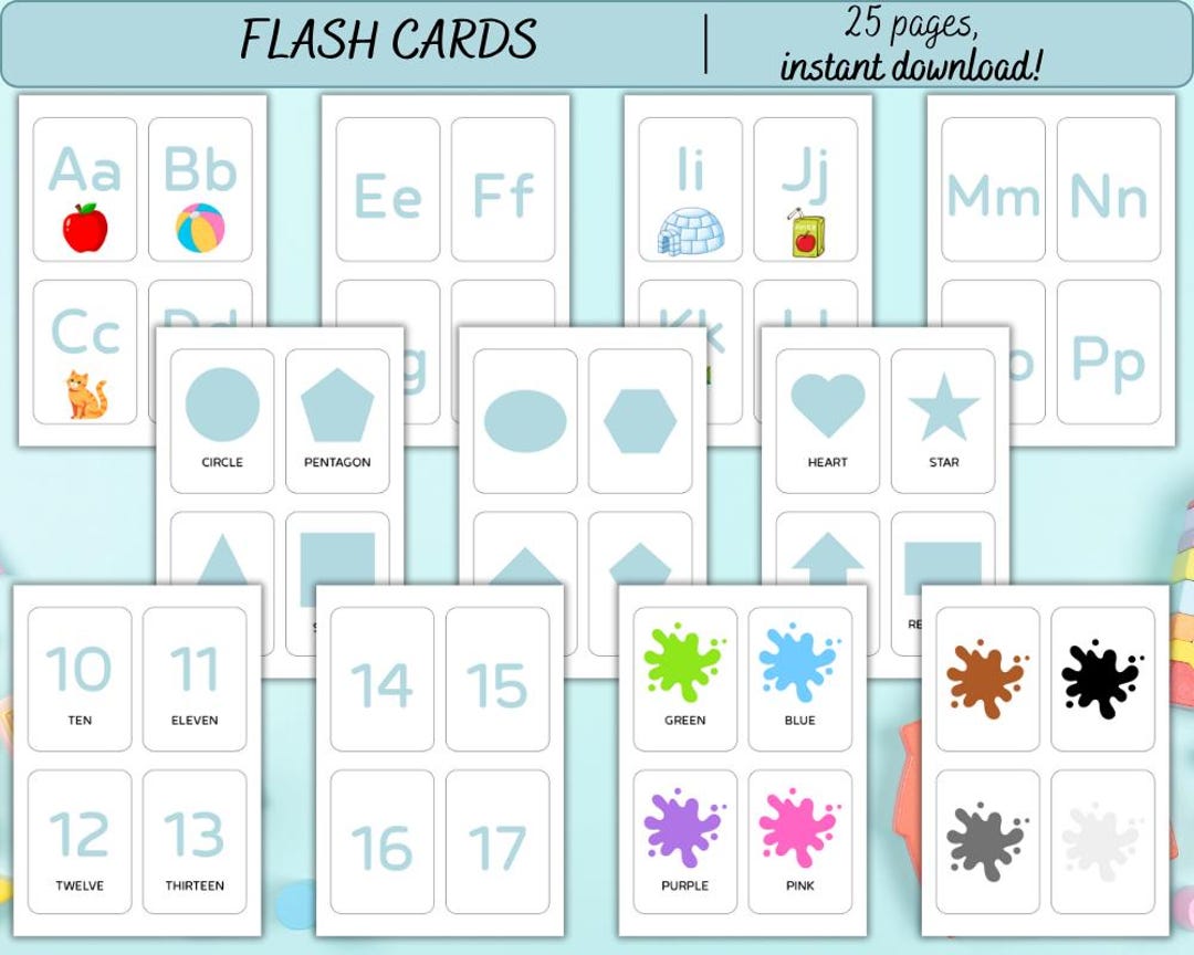 Early Learning Flashcard Bundle: Alphabet, Numbers, Shapes & Colors ...