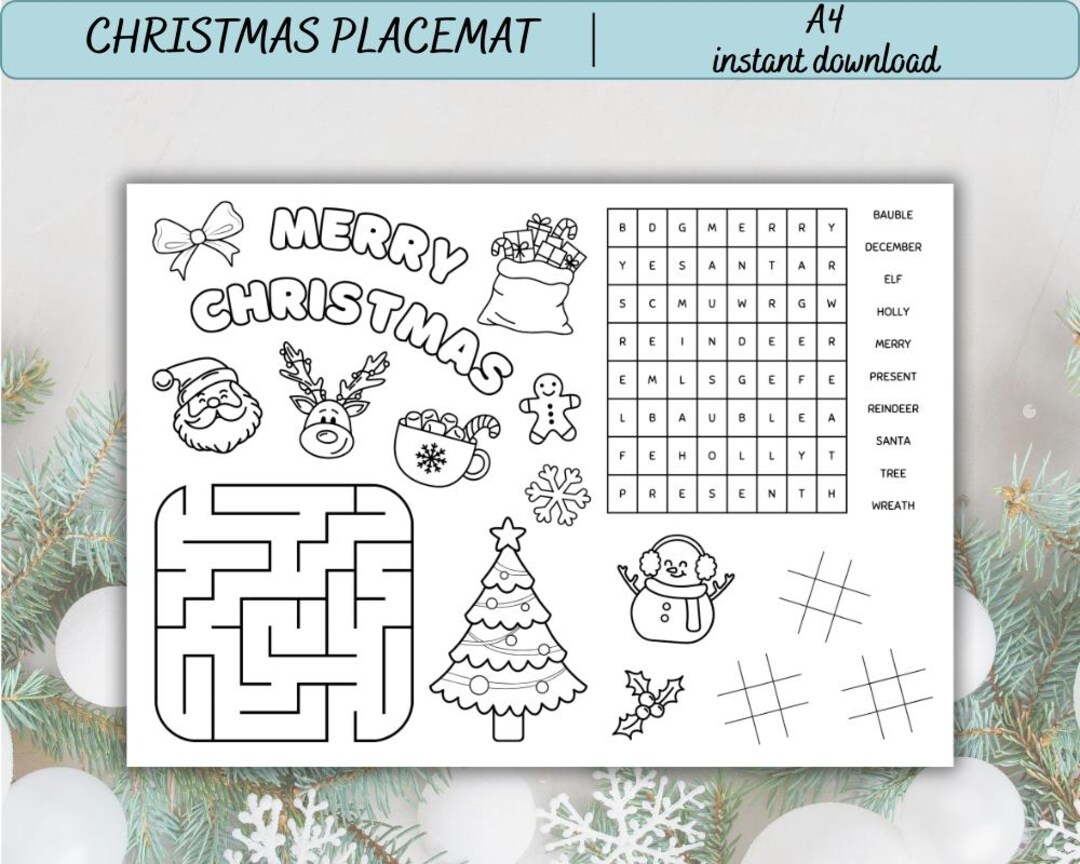Christmas Activity Placemat for Kids: Printable Holiday Games (digital ...