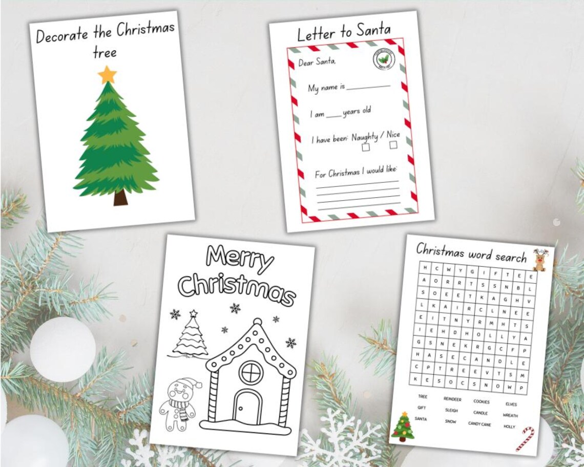 Printable Christmas Activity Pages: 10 Kids Games + Answers (PDF) - Etsy