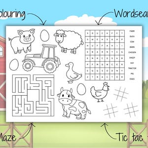 Printable Farm Animal Activity Placemat for Kids – A4 Colouring Page ...