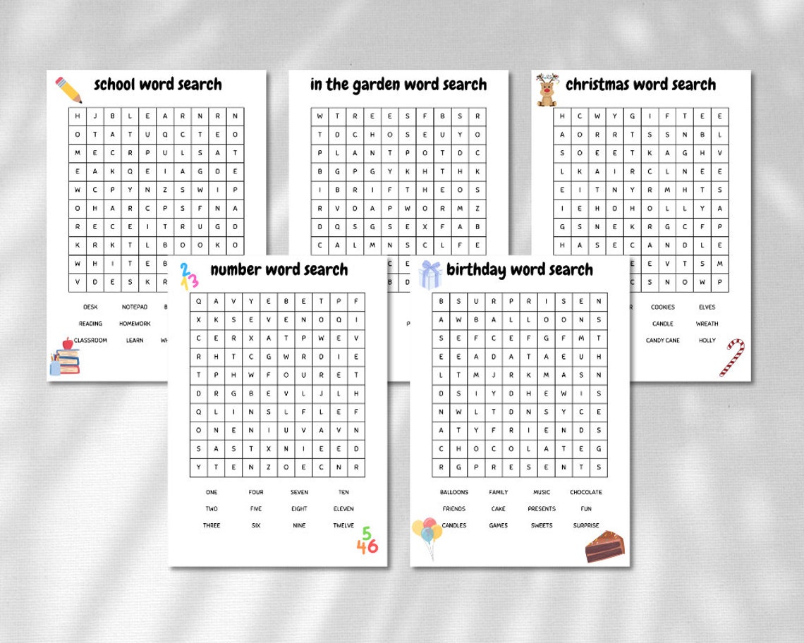 25 Printable Word Search Pages for Kids, Instant Digital Download, Word ...