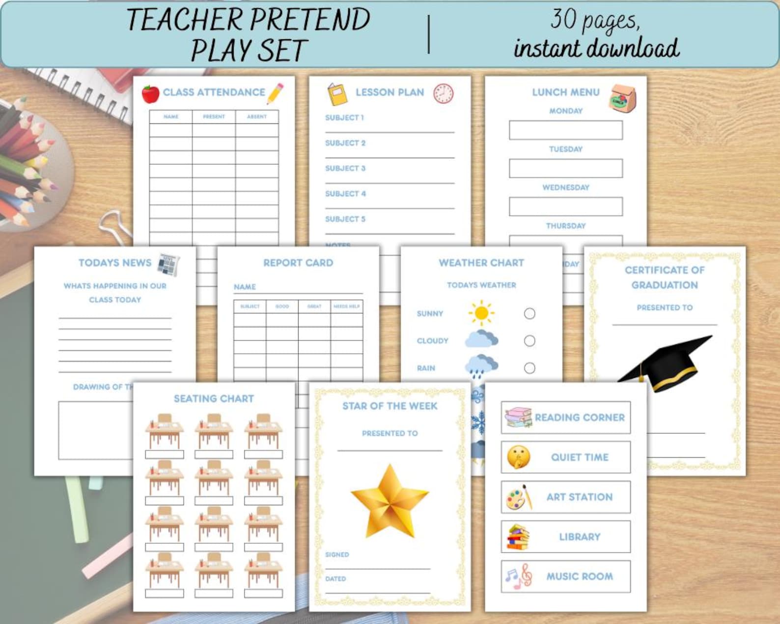 Teacher Pretend Play Set: 30-page Classroom Roleplay Kit (A4 Printable ...