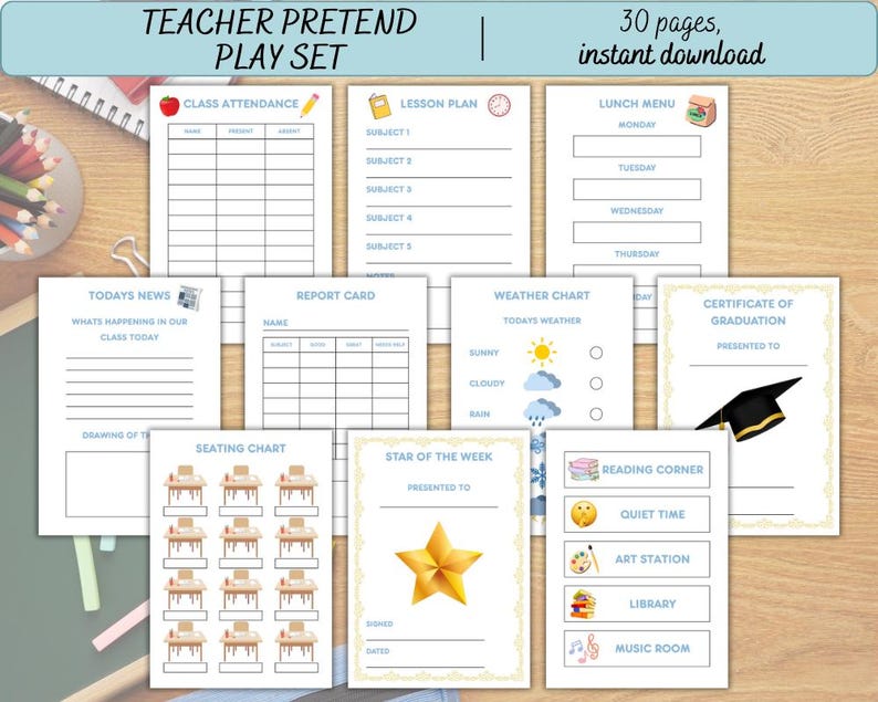 Teacher Pretend Play Set: 30-page Classroom Roleplay Kit (A4 Printable ...