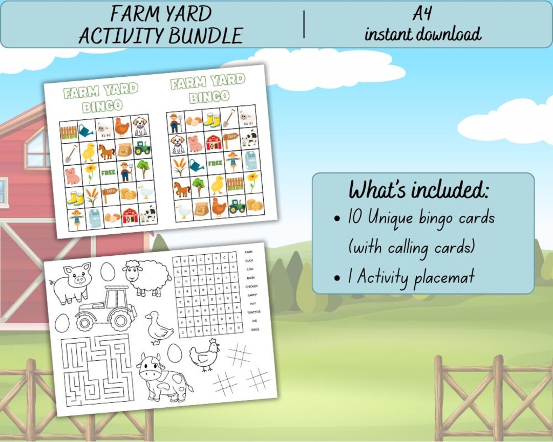 Farm Activity Bundle: Bingo Game & Placemat (instant Download) - Etsy