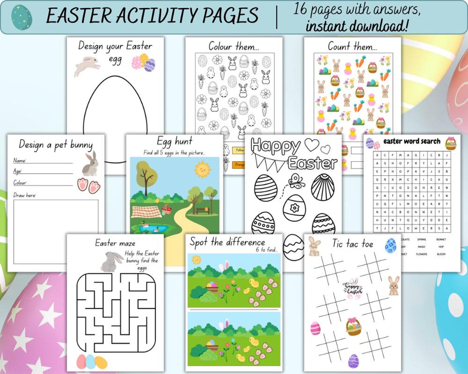 Printable Easter Activity Pages for Kids | 16-page Easter Fun Pack ...