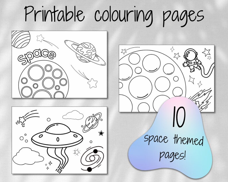 Space Themed Printable Colouring Pages, Instant Digital Download ...