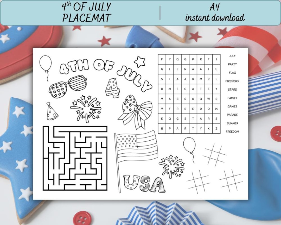 4th of July Kids Activity Placemat: Printable Games & Coloring (PDF ...