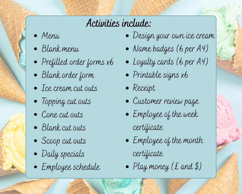 Printable Ice Cream Shop Pretend Play Set: Kids Role Play (PDF Download ...