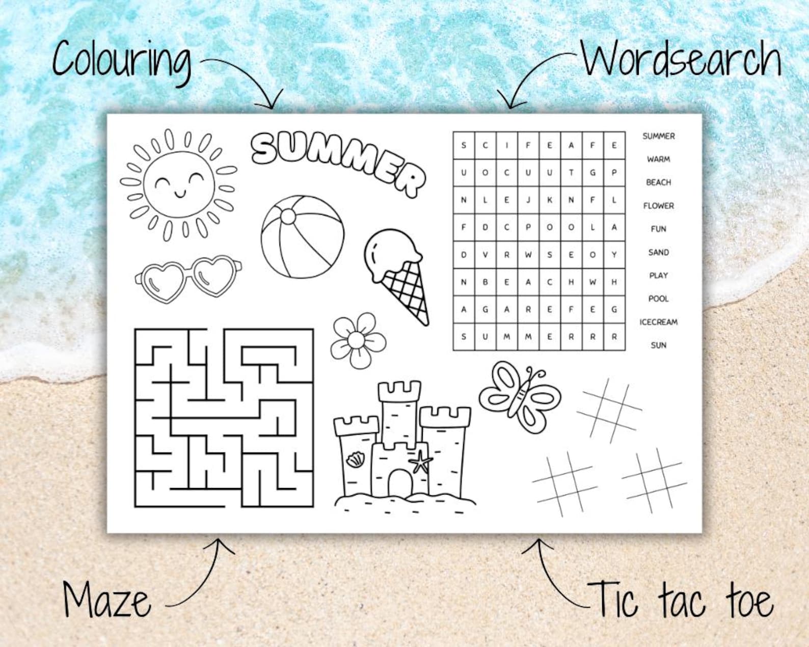 Printable Summer Activity Placemat for Kids – A4 Colouring Page | Maze ...