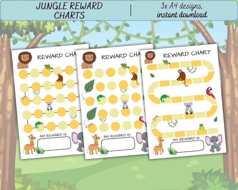 Jungle Reward Chart Printable for Kids – 3 Colourful Templates | A4 ...