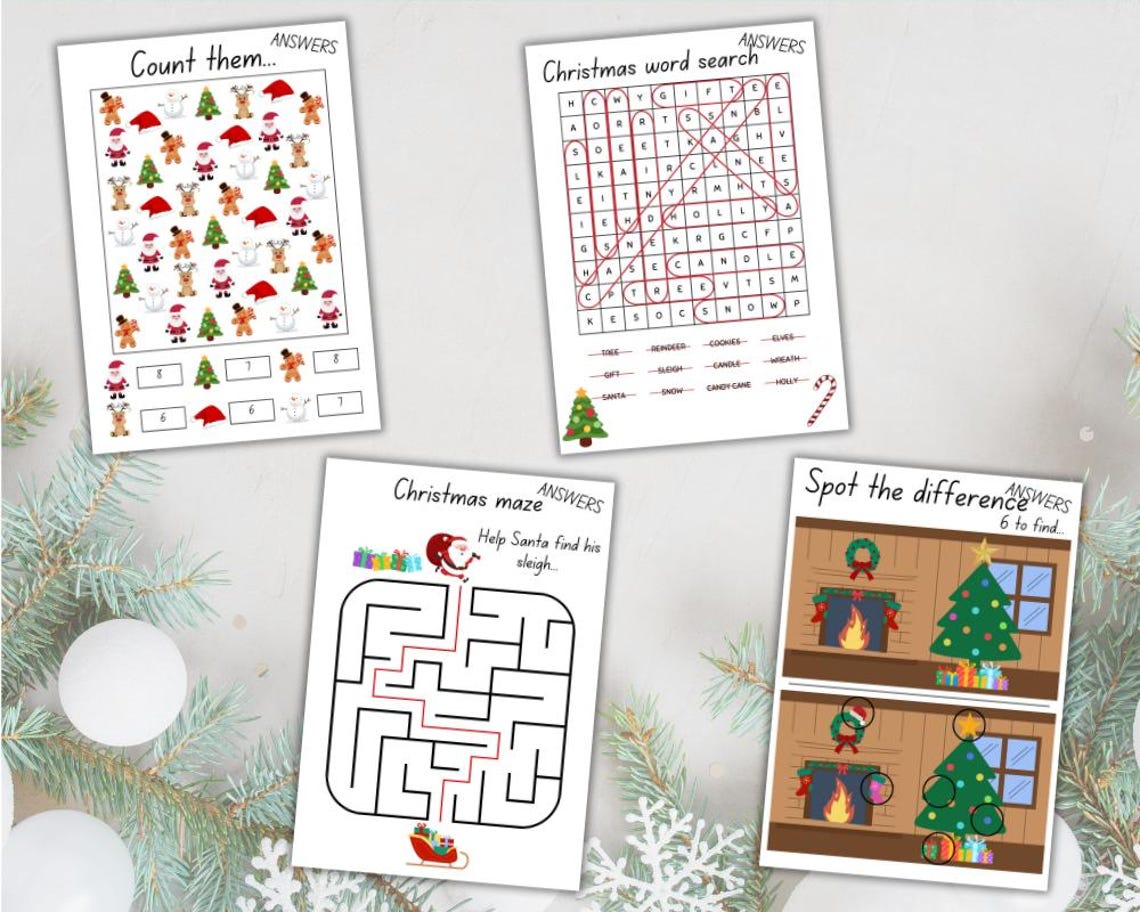 Printable Christmas Activity Pages: 10 Kids Games (PDF) - Etsy