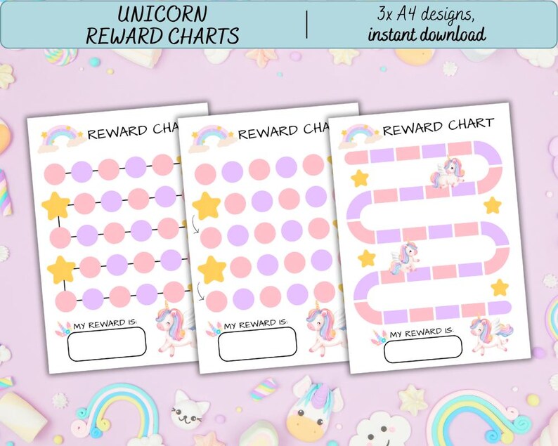 Unicorn Reward Chart: Kids' Printable Behavior Tracker (PDF Download A4 ...