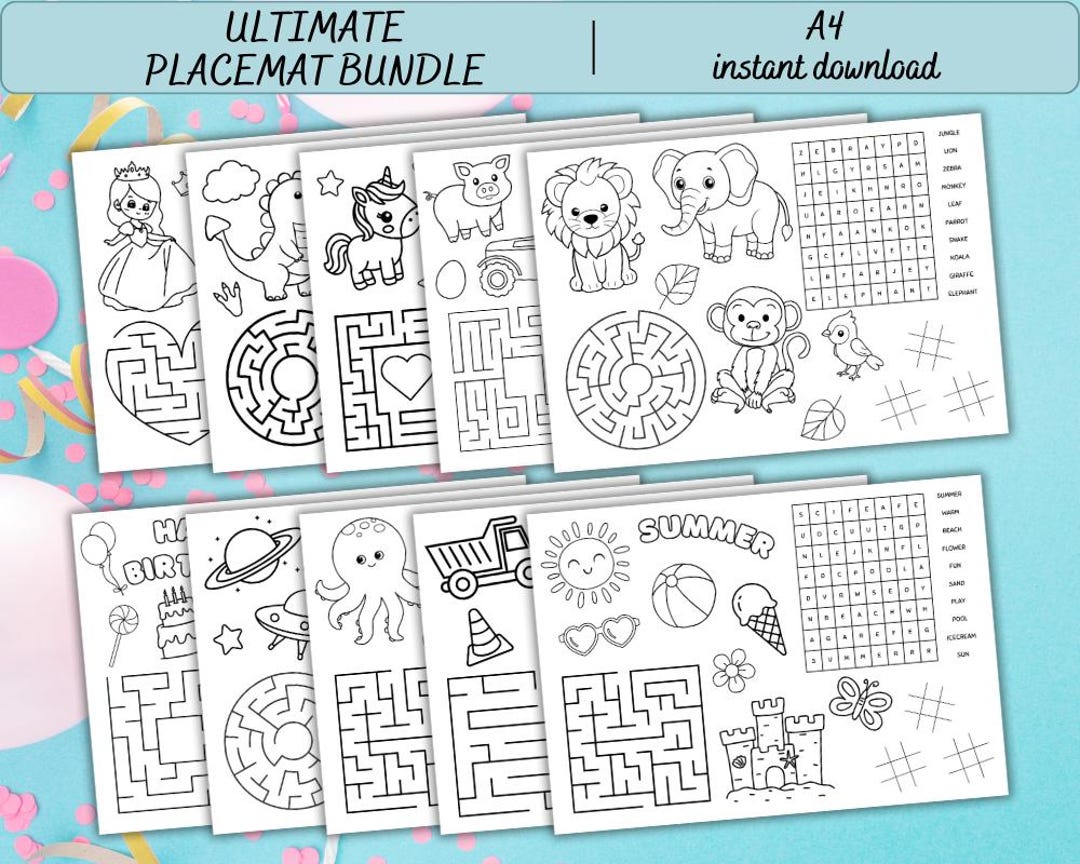 Ultimate Printable Placemat Bundle for Kids – 10 Themed Activity Mats ...