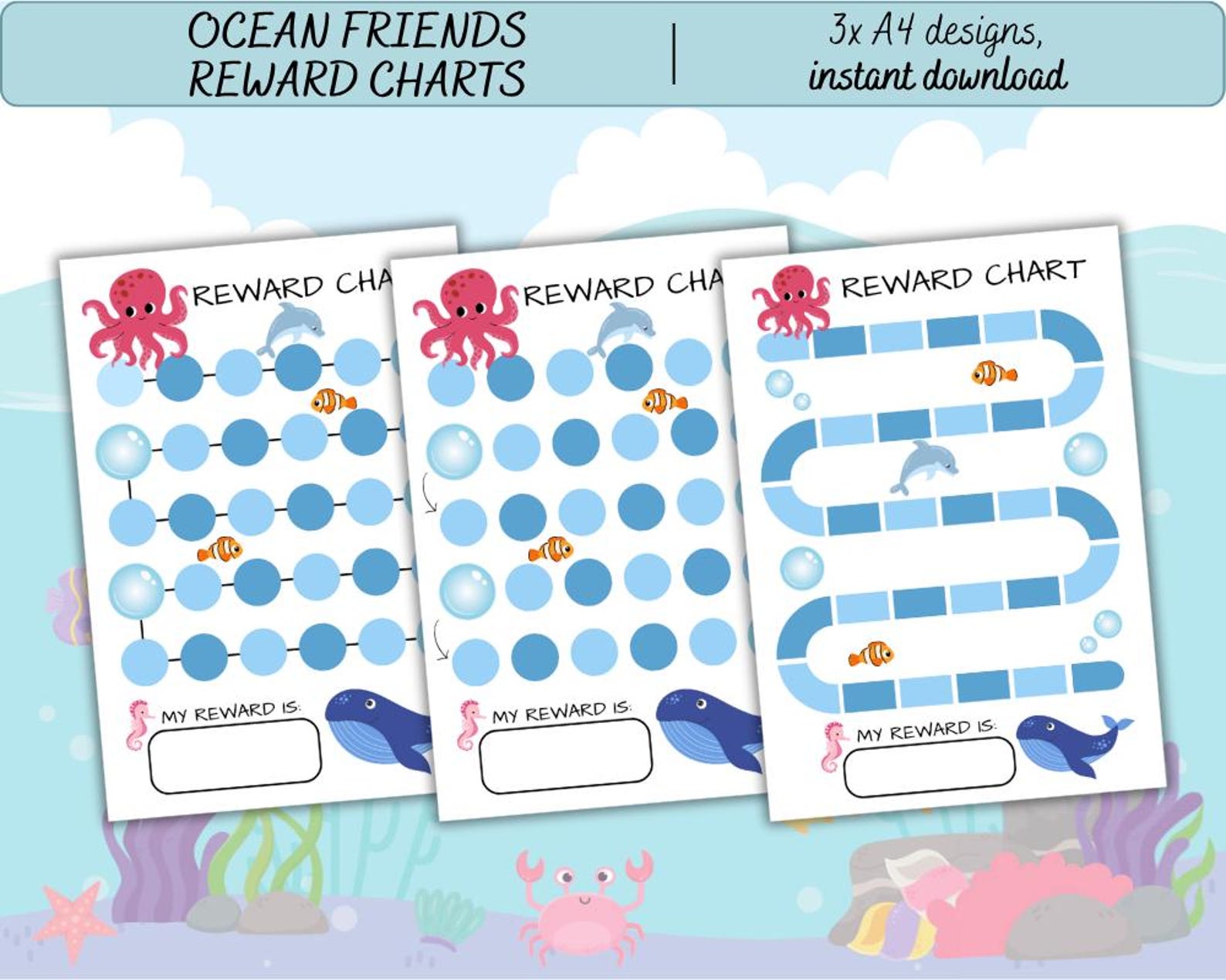Ocean Friends Reward Chart: Fun Behavior Tracker (PDF Download A4 Size ...