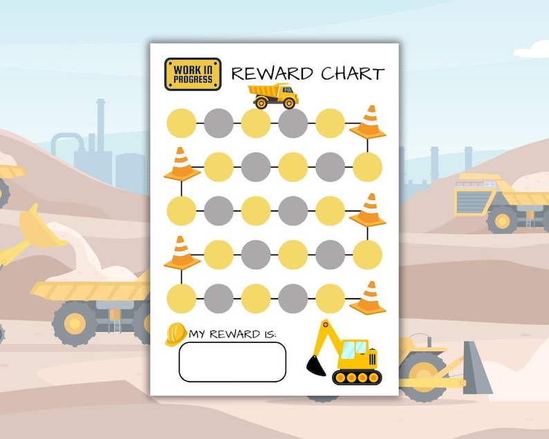 Construction Reward Chart for Kids | Printable Sticker Chart | A4 ...