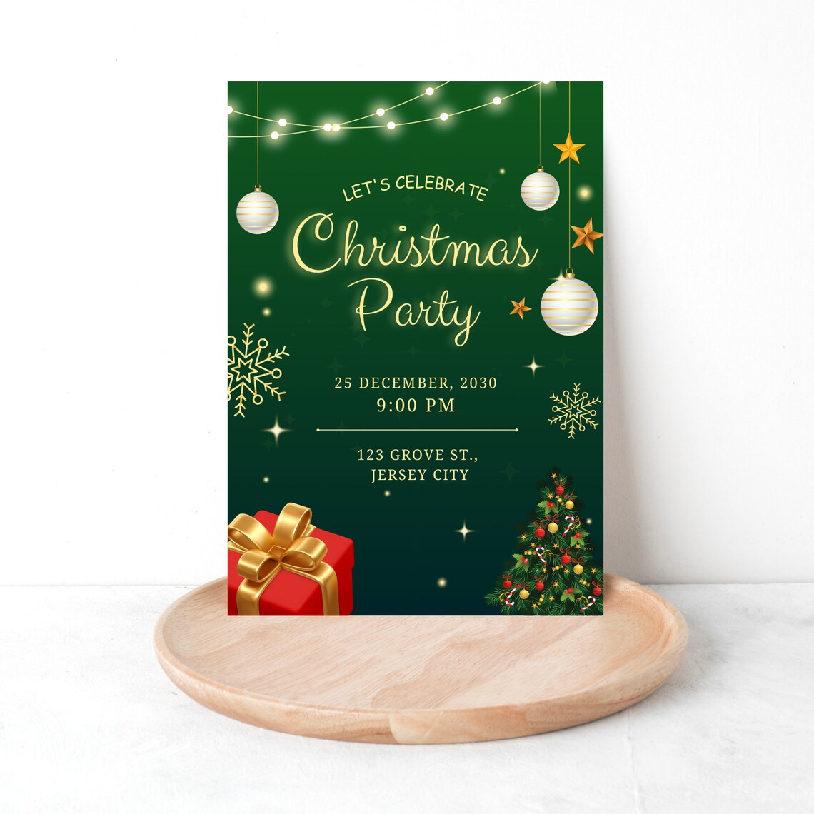 Green Light Christmas Party Invitation Template, Christmas Party Invite ...