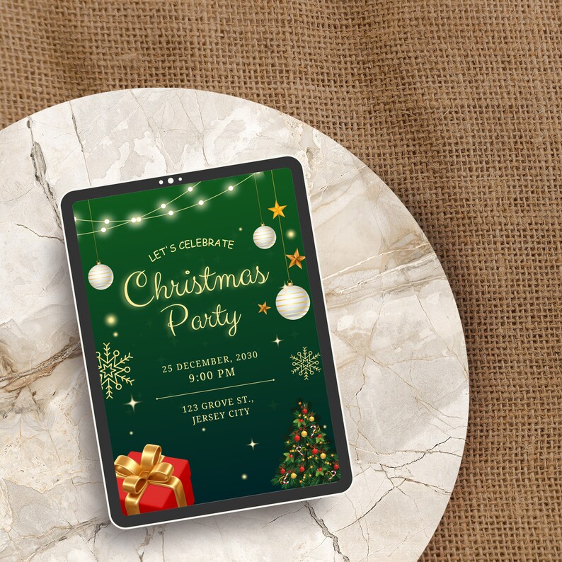 Green Light Christmas Party Invitation Template, Christmas Party Invite ...