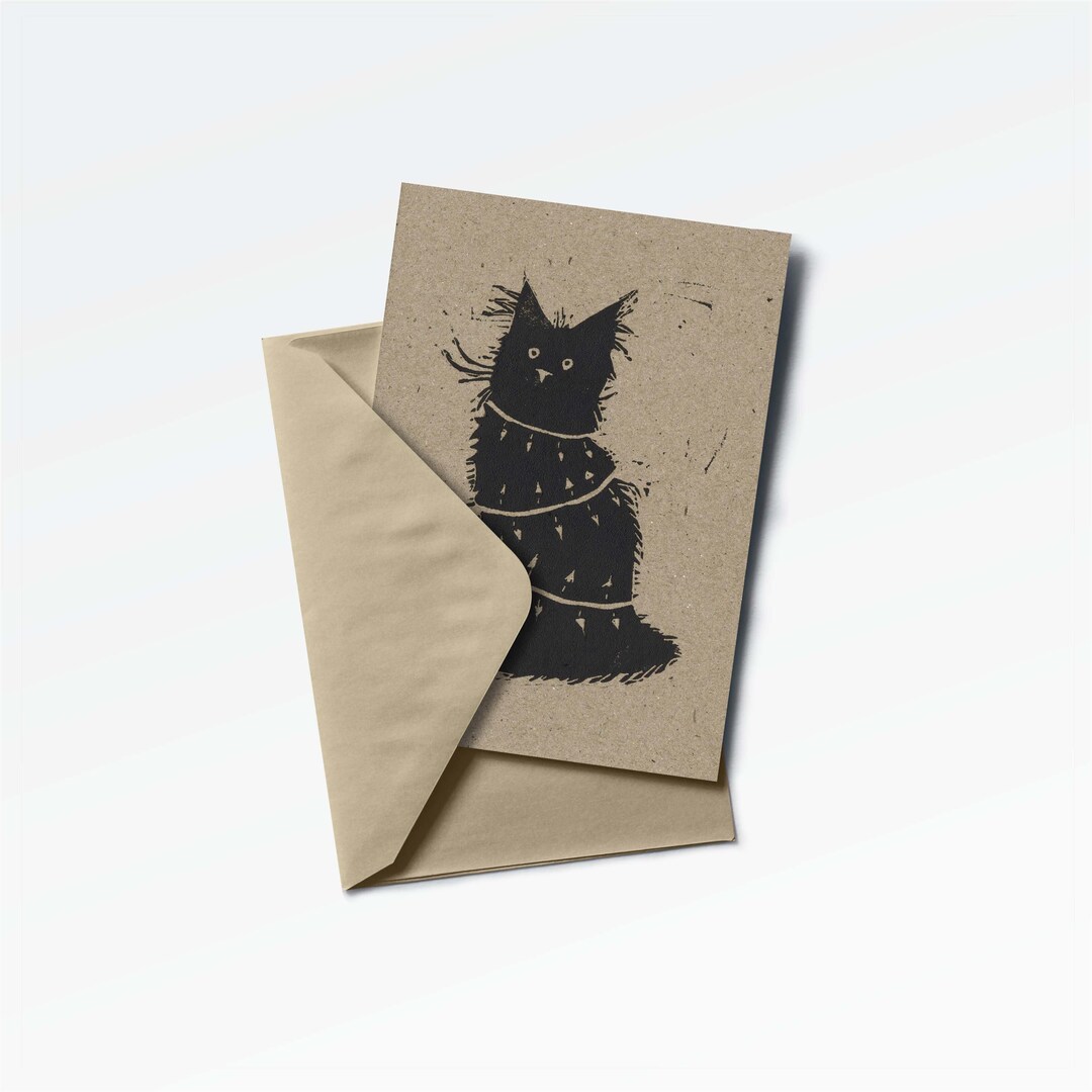 Kitten Christmas Cards, Cat Gift Cards Handmade Lino Print - Etsy
