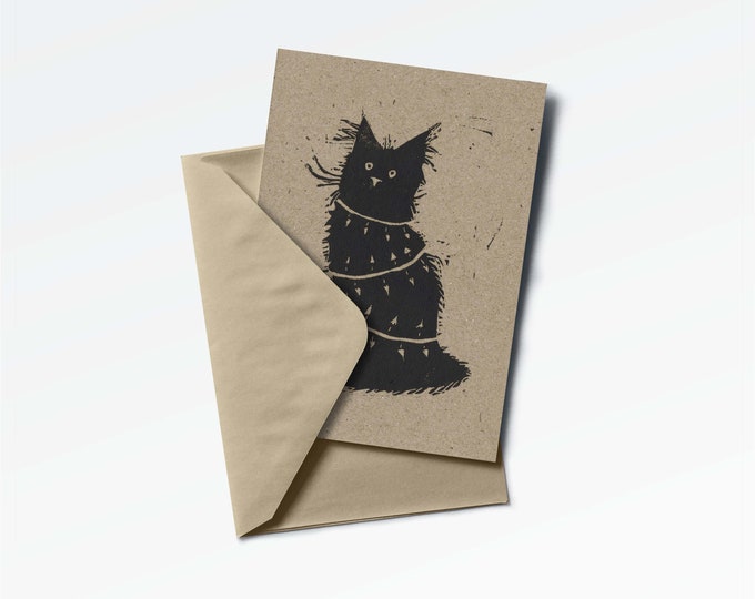 Kitten Christmas Cards Cat Gift Cards Handmade Lino Print - Etsy