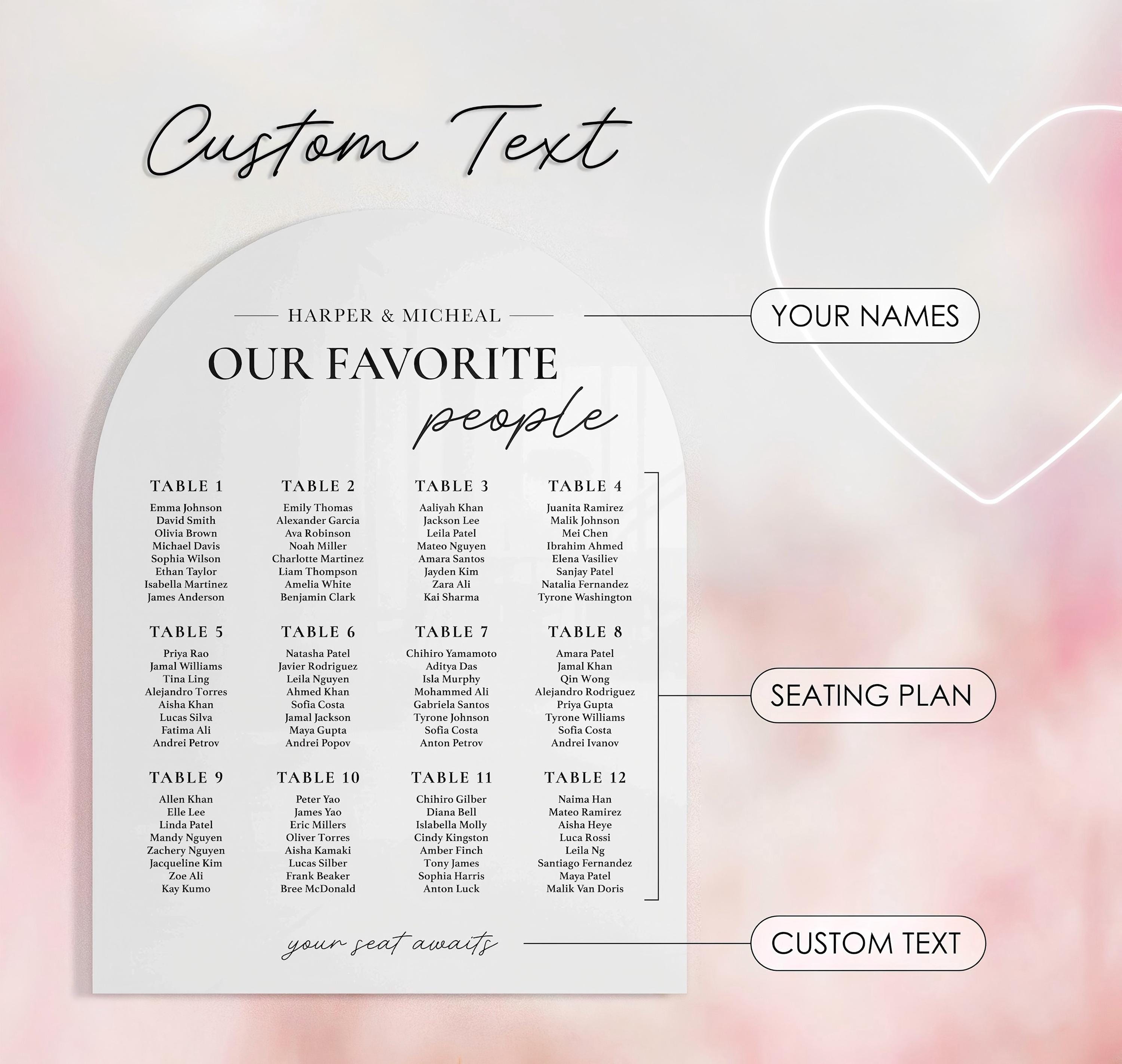 Wedding Seating Chart Acrylic Sign | Acrylic Table Seating Chart ...