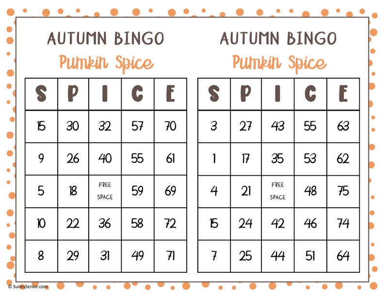 Autumn Printable Bingo Cards - Set of 1000 - Etsy