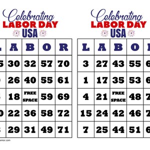 Labor Day Bingo for Your Party - 1000 Printable Cards - Etsy